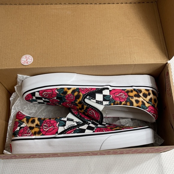Vans | Shoes | Vans Classic Slip On Roses Leopard Checkered Print ...